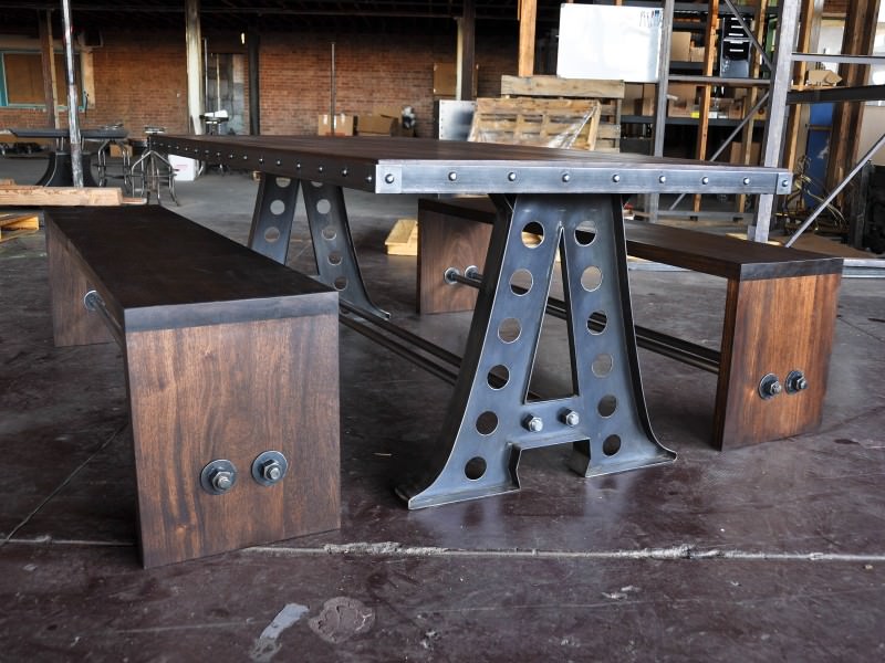 A Frame Table & Benches In Mahogany – Model #AF3 – Vintage Industrial ...