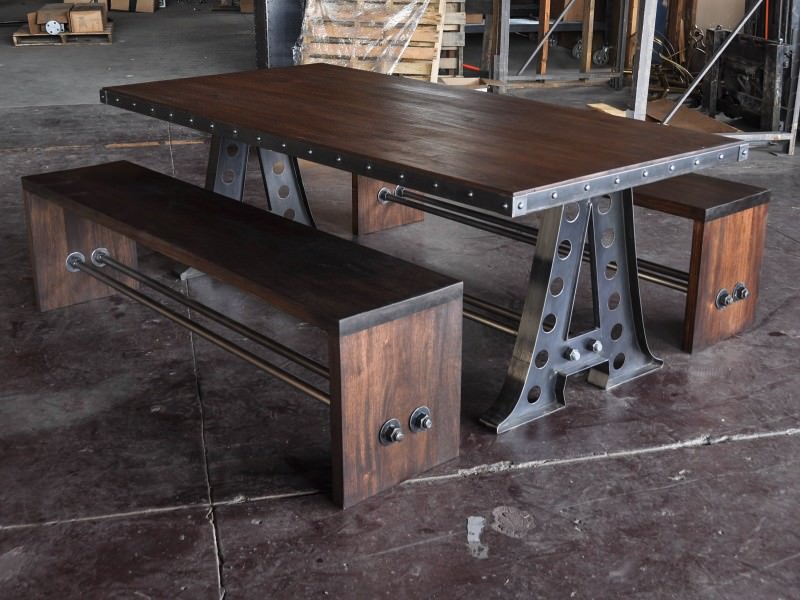 A Frame Table & Benches In Mahogany – Model #AF3 – Vintage Industrial ...
