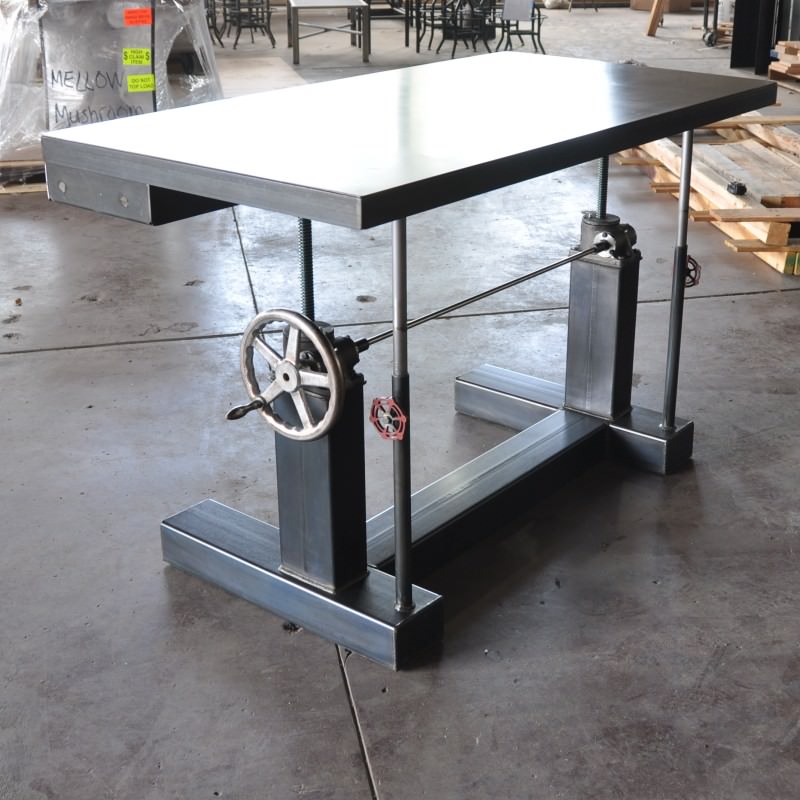Crank Table, Steel Top – Model #CK3 – Vintage Industrial Furniture