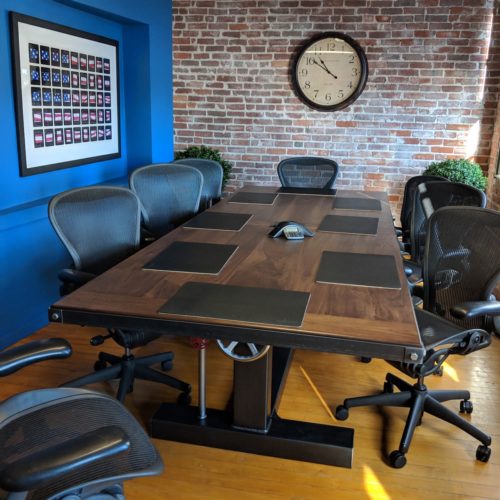 Walnut Crank Conference Table - Model# CK34 - Vintage Industrial Furniture